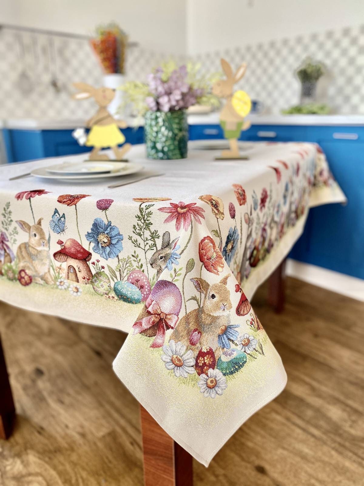 Easter Linens, Easter Textile, Easter Tablecloth With Eggs, Table ...