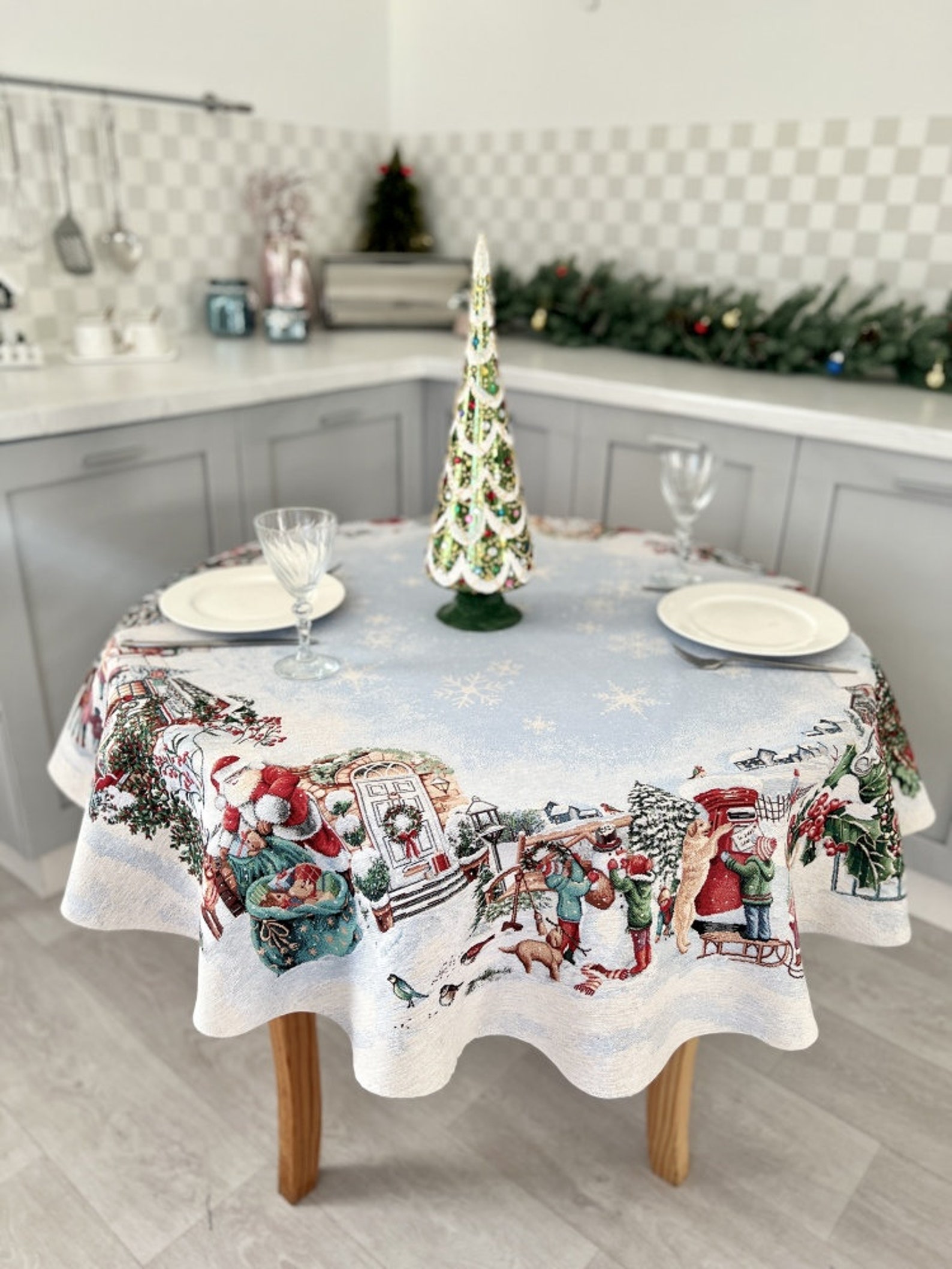 Nativity Scene Tablecloth, Winter Holidays Dining Table Decoration ...