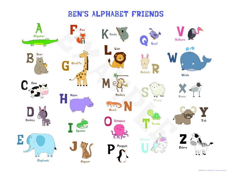Framed Alphabet Friends Children's Wall Art Poster Print, Free ...