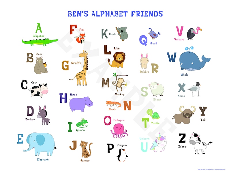 Alphabet Friends Children's Wall Art Poster Print, Free Personalization ...