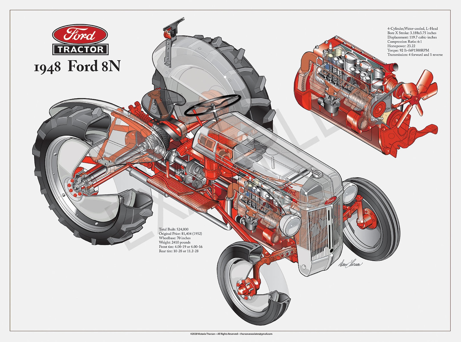 Ford 8N 1948 Tractor Cutaway Poster Art Print por Donn Thorson - Etsy ...
