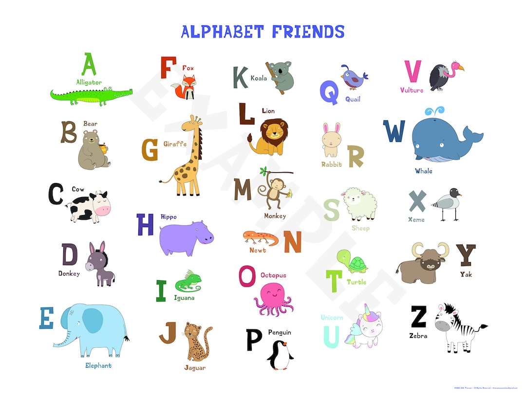 Framed Alphabet Friends Children's Wall Art Poster Print, Free ...