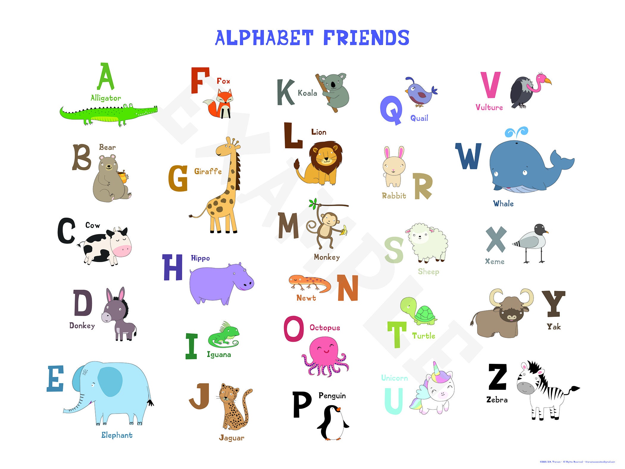 Framed Alphabet Friends Children's Wall Art Poster Print, Free ...