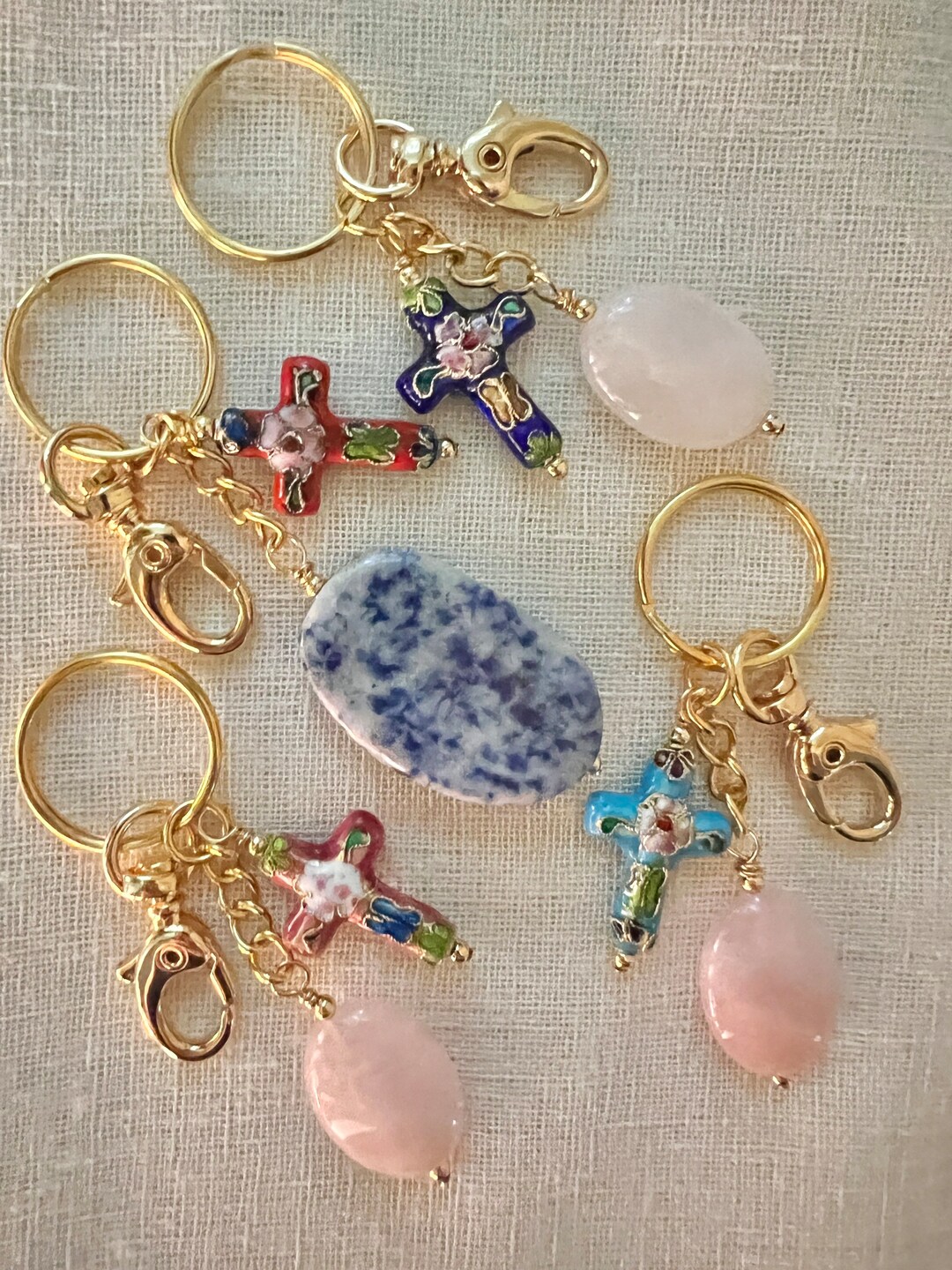 Natural Gemstone Gold Keychain Rose Quartz Blue Jasper - Etsy