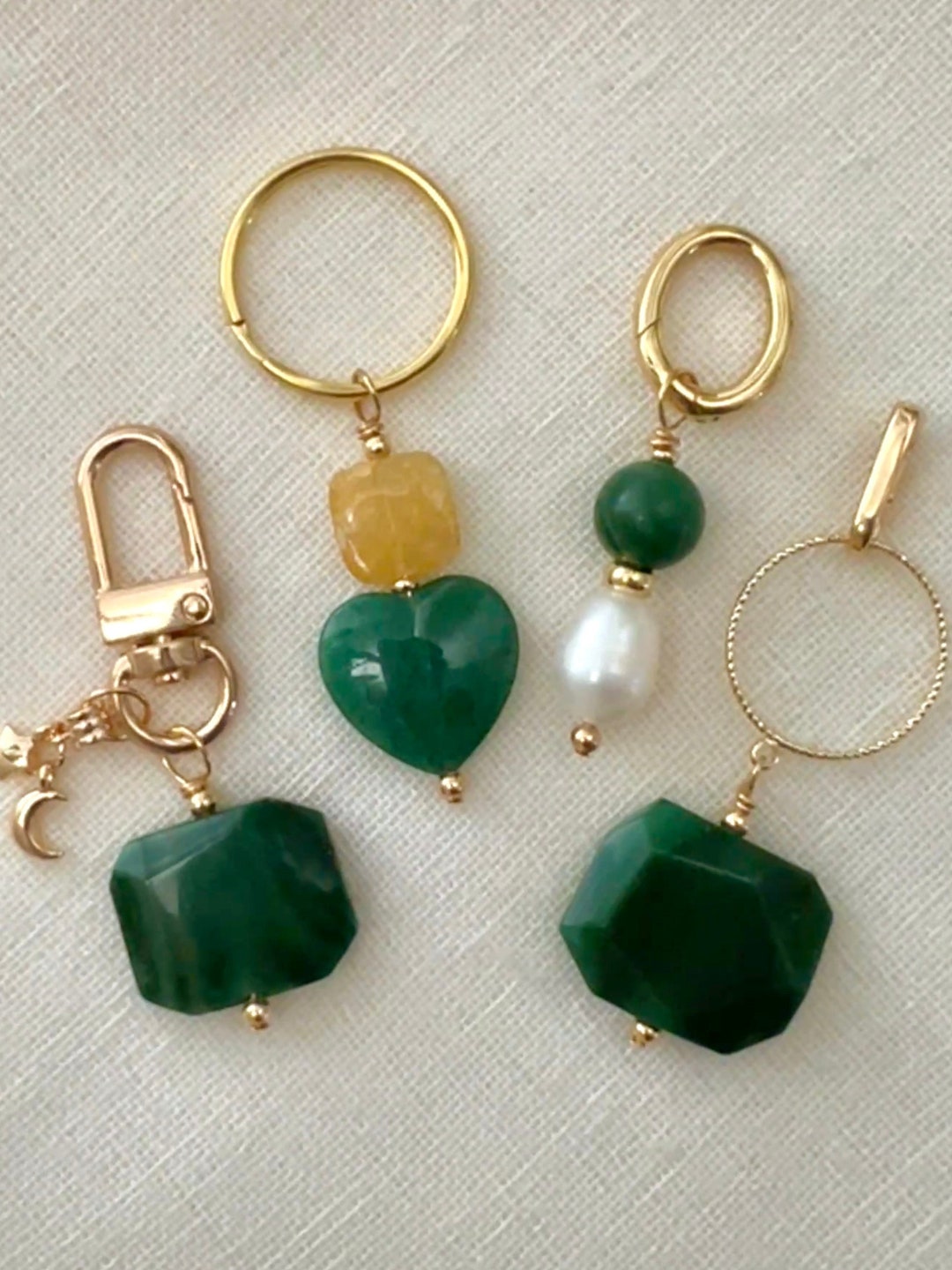 Jade Natural Gemstone | Mini Gold Keychain | Luck | Crystal Keychain ...