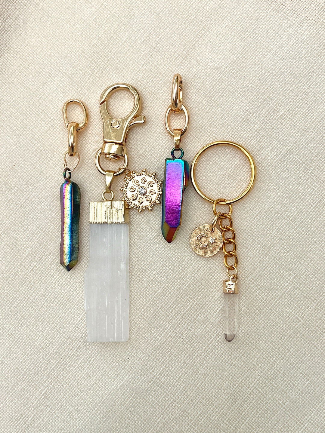 Selenite Crystal Keychain | Mini Clear Quartz Crystal Keychain ...