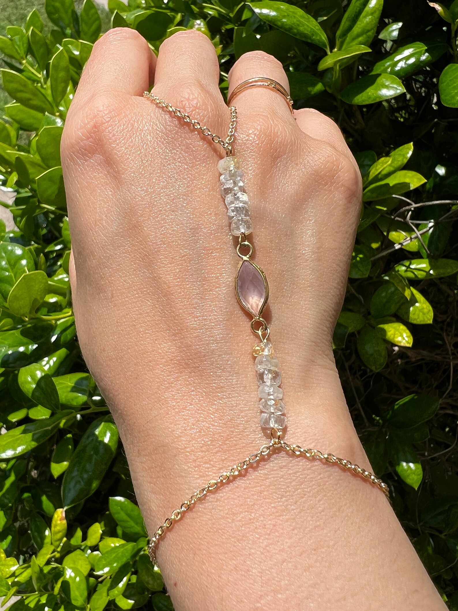 Gemstone Ring Bracelet 18K Gold Hand Chain Boho Finger Hand - Etsy