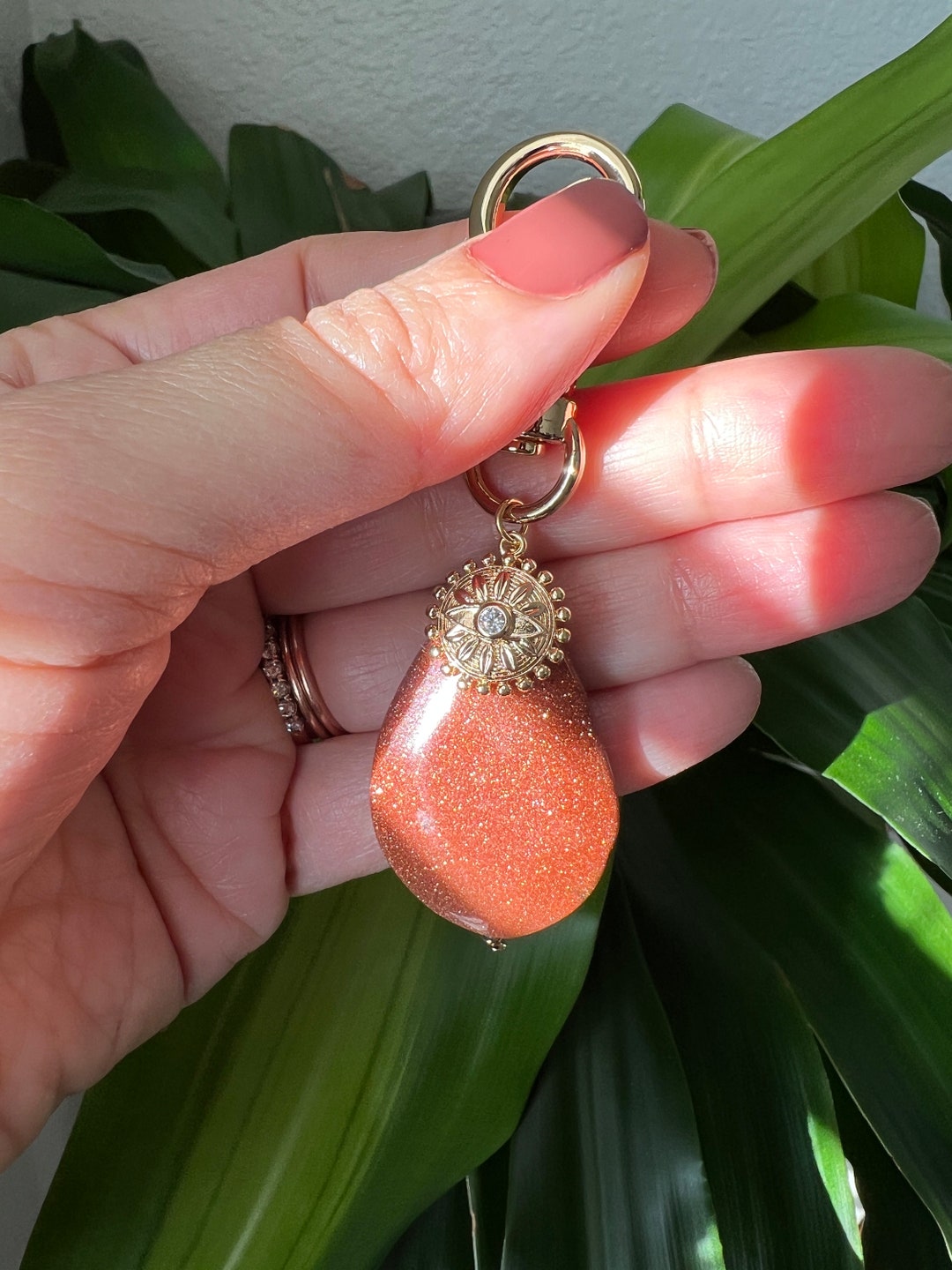 Goldstone & Sunstone Keychain | Healing Crystal Purse Charm - Etsy