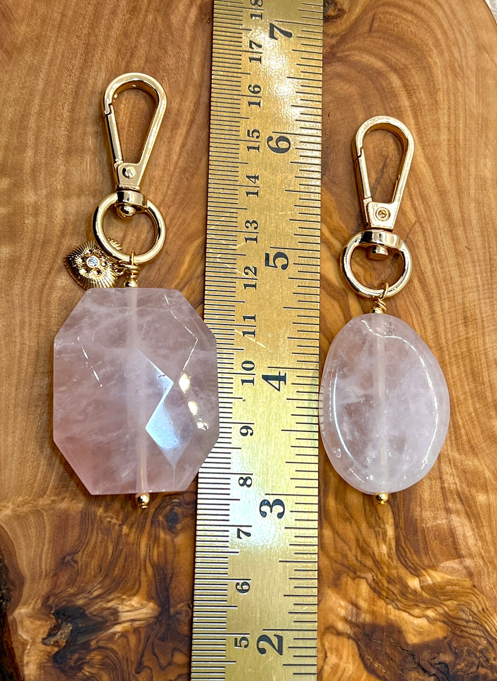 Rose Quartz Natural Gemstone Gold Keychain Crystal Keychain - Etsy