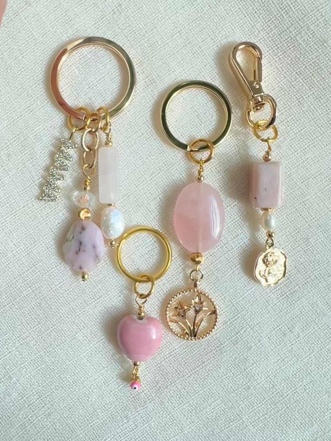 Crystal Keychain | Rose Quartz Gold Keychain | Mama Keychain | Mother's ...