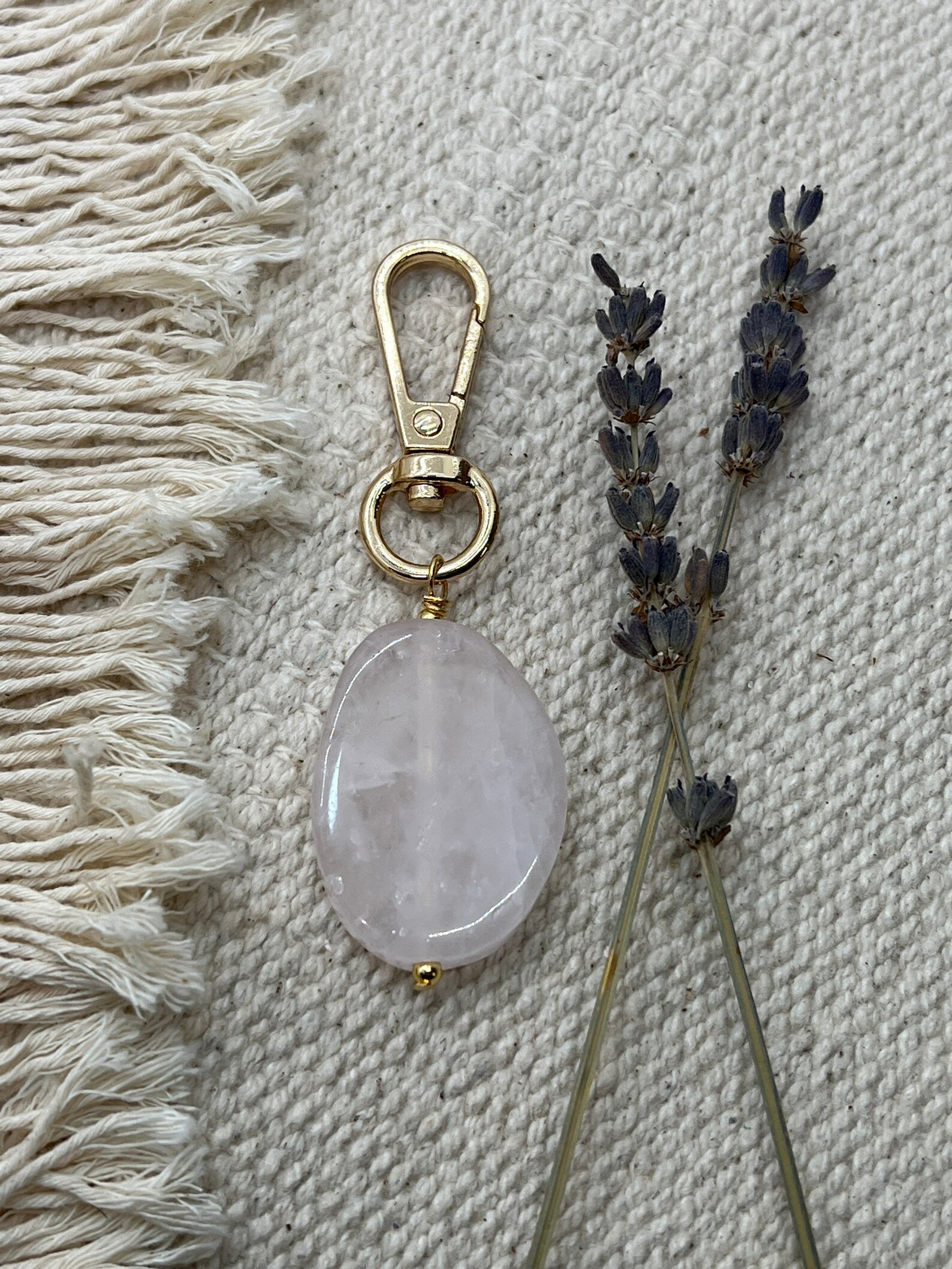 Rose Quartz Natural Gemstone Gold Keychain Crystal Keychain - Etsy