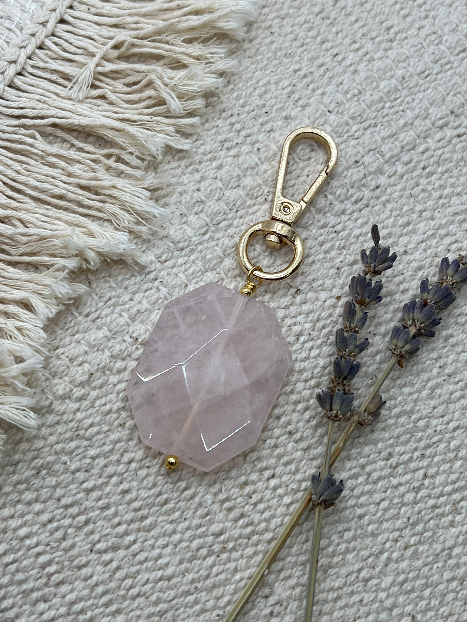 Rose Quartz Natural Gemstone Gold Keychain Crystal Keychain - Etsy