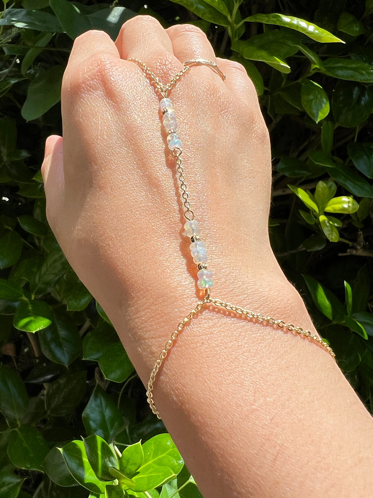 Gemstone Ring Bracelet 18K Gold Hand Chain Boho Finger Hand - Etsy