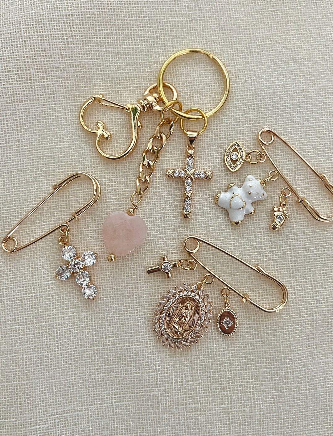 Religious Pin | Virgin & Cross Charm | Baptism Christening Pin | First ...