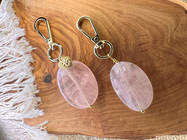 Rose Quartz Natural Gemstone Gold Keychain Crystal Keychain - Etsy