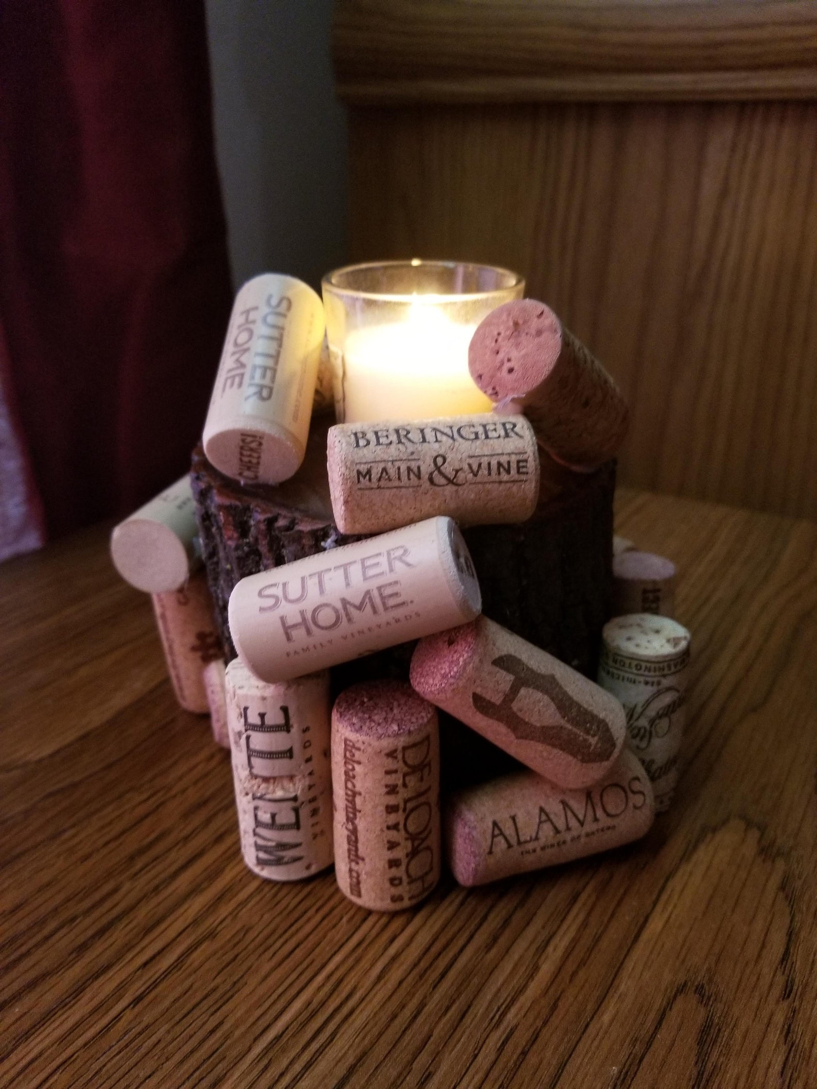Handmade Upcycled Tumbling Wine Cork Votive Holder - Natural Maple Wood ...