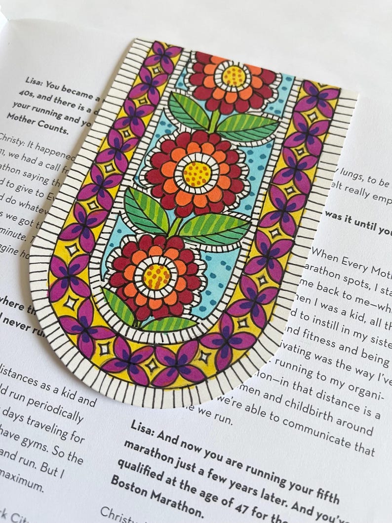 Hand Drawn Magnetic Madhubani Bookmark; Book Lover Gift; Indian Folk ...