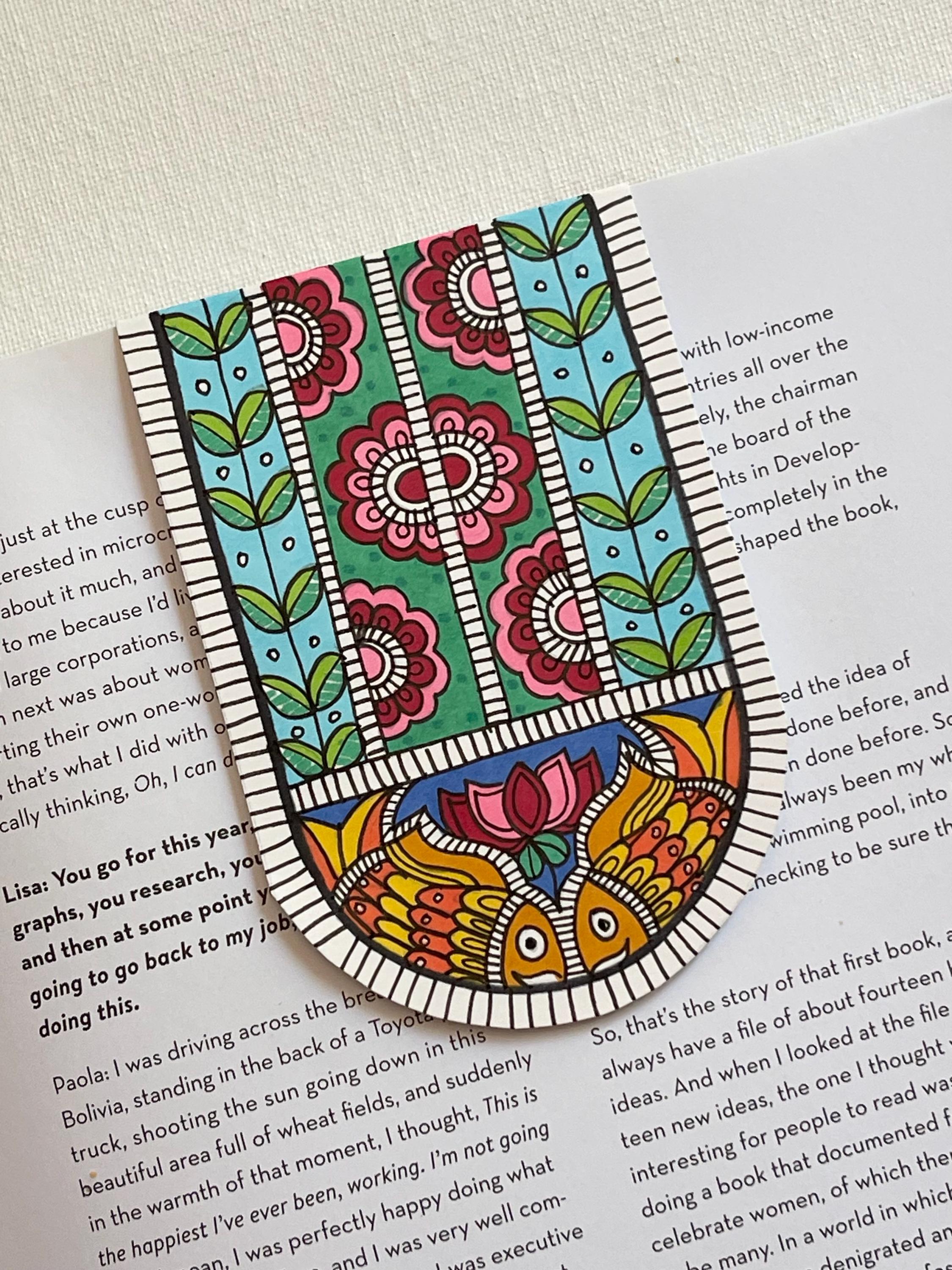 Hand Drawn Magnetic Madhubani Bookmark; Book Lover Gift; Indian Folk ...