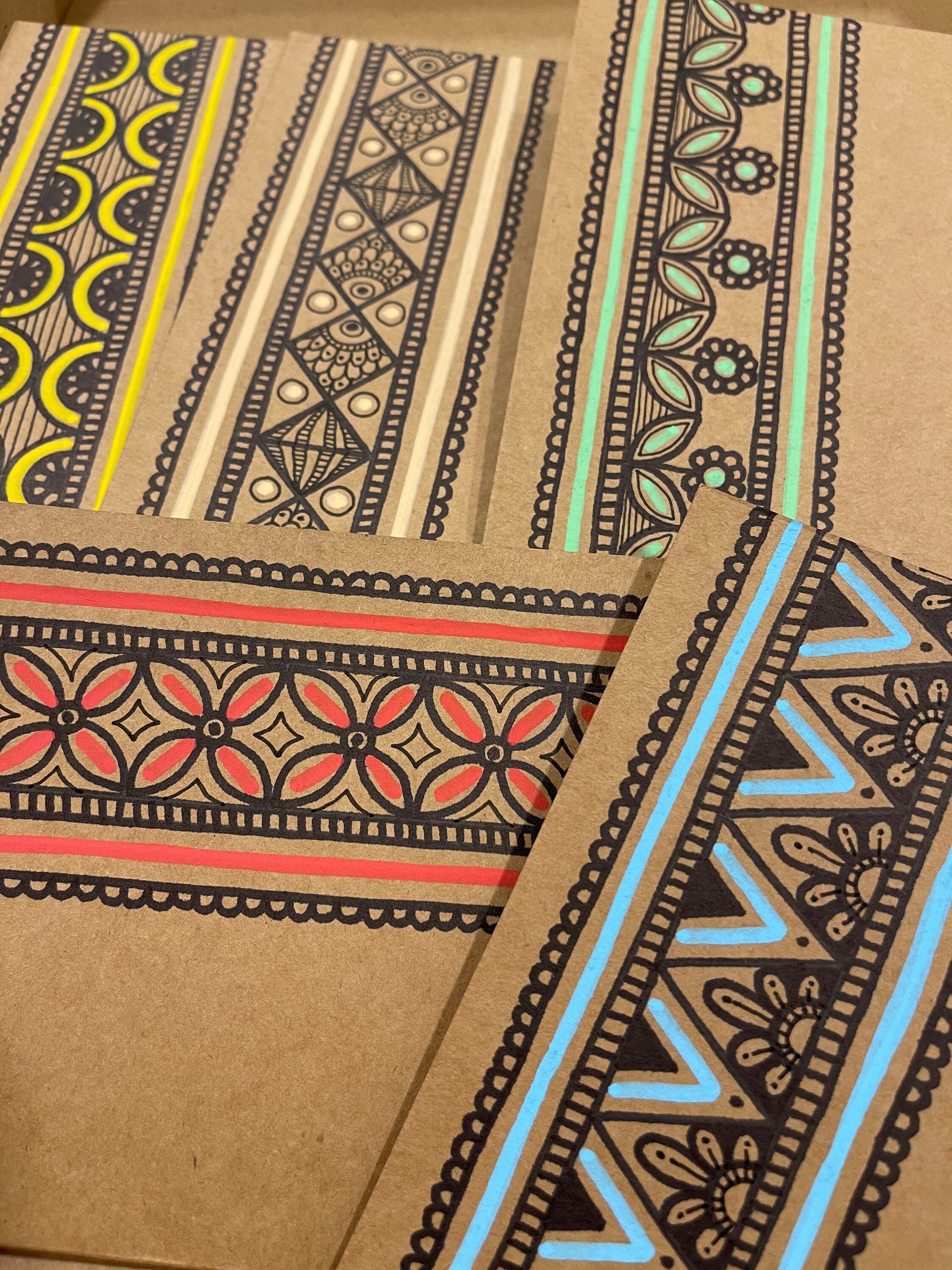 Set of 5 Hand Drawn multi Colored Blank Cards 5X7 Inches - Etsy