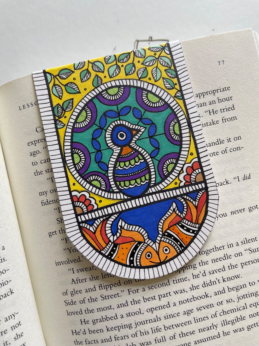 Hand Drawn Magnetic Madhubani Bookmark Book Lover Gift Indian Folk Art ...