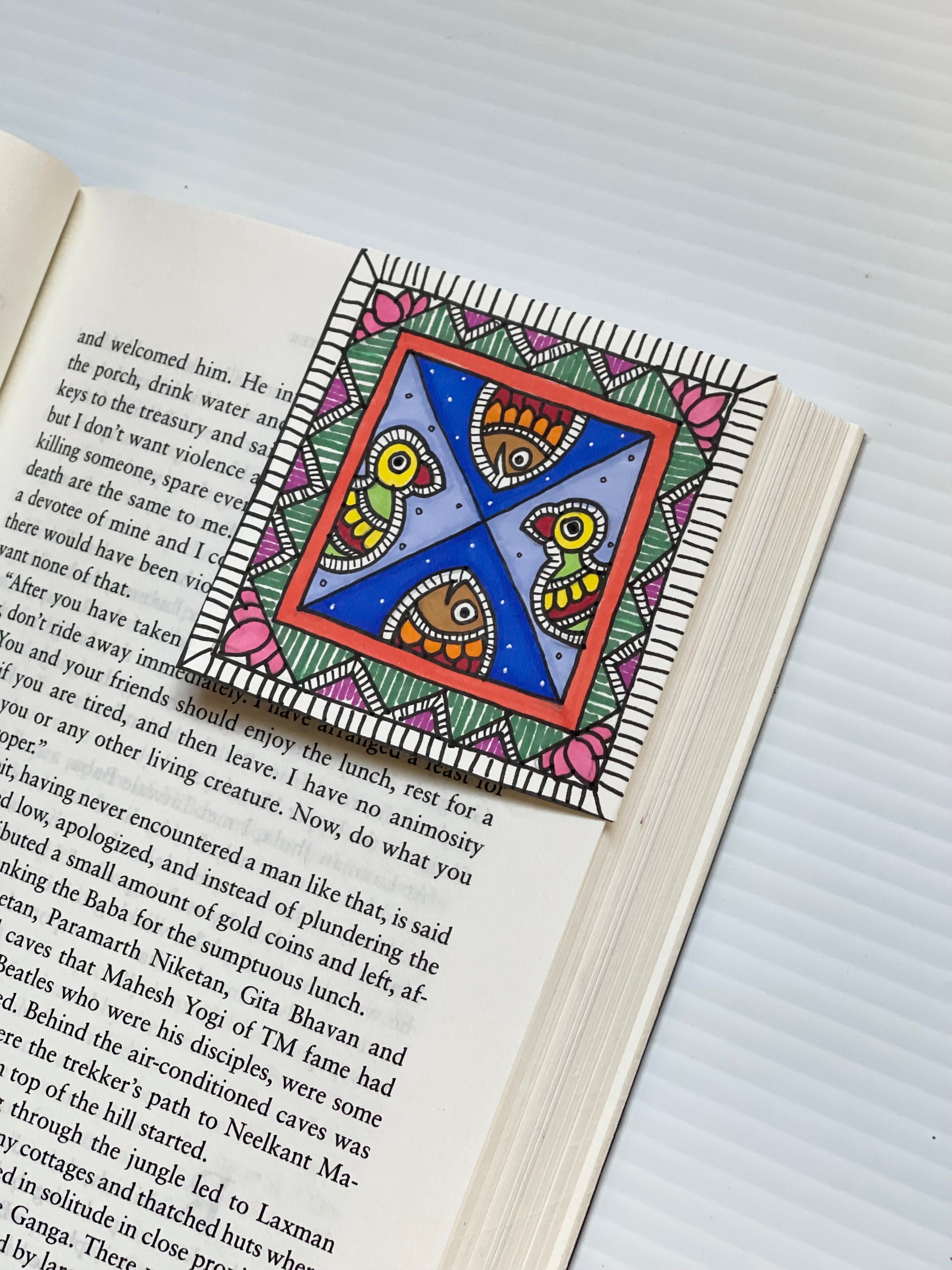 Original Artwork Hand Drawn Corner Bookmark Madhubani Motifs Indian ...