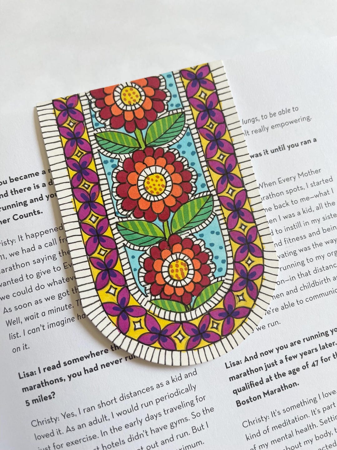 Hand Drawn Magnetic Madhubani Bookmark; Book Lover Gift; Indian Folk ...