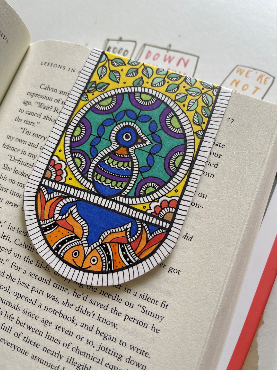 Hand Drawn Magnetic Madhubani Bookmark Book Lover Gift Indian Folk Art ...