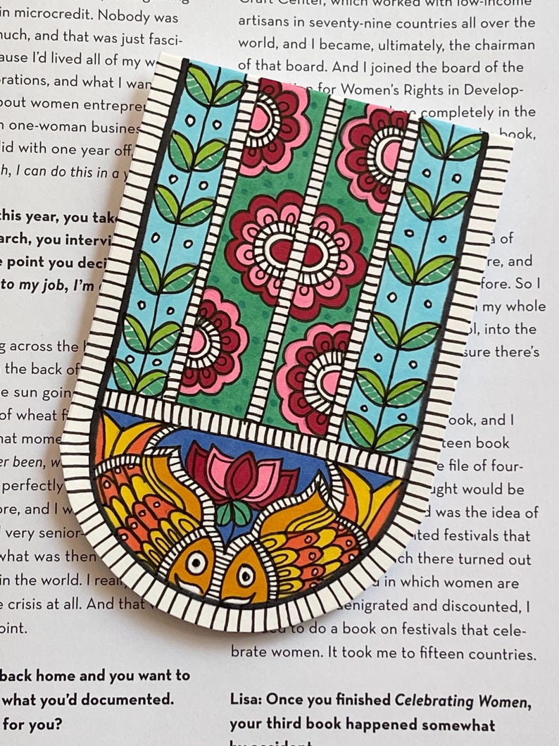 Hand Drawn Magnetic Madhubani Bookmark; Book Lover Gift; Indian Folk ...