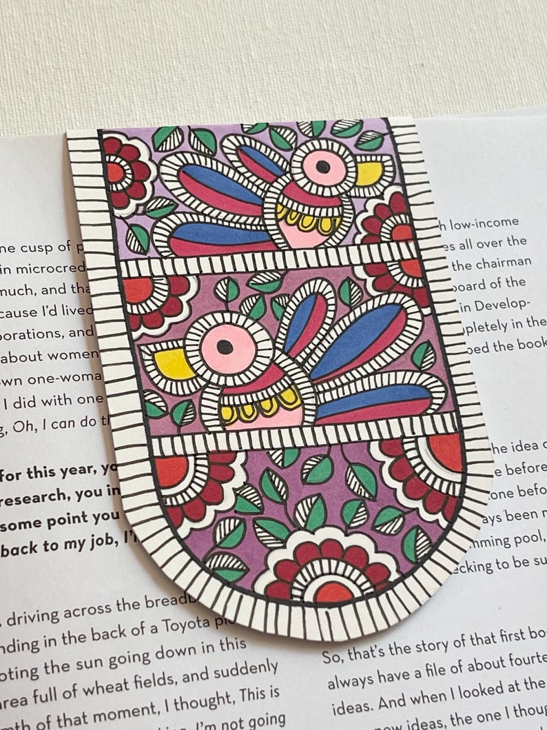 Hand Drawn Magnetic Madhubani Bookmark; Book Lover Gift; Indian Folk ...