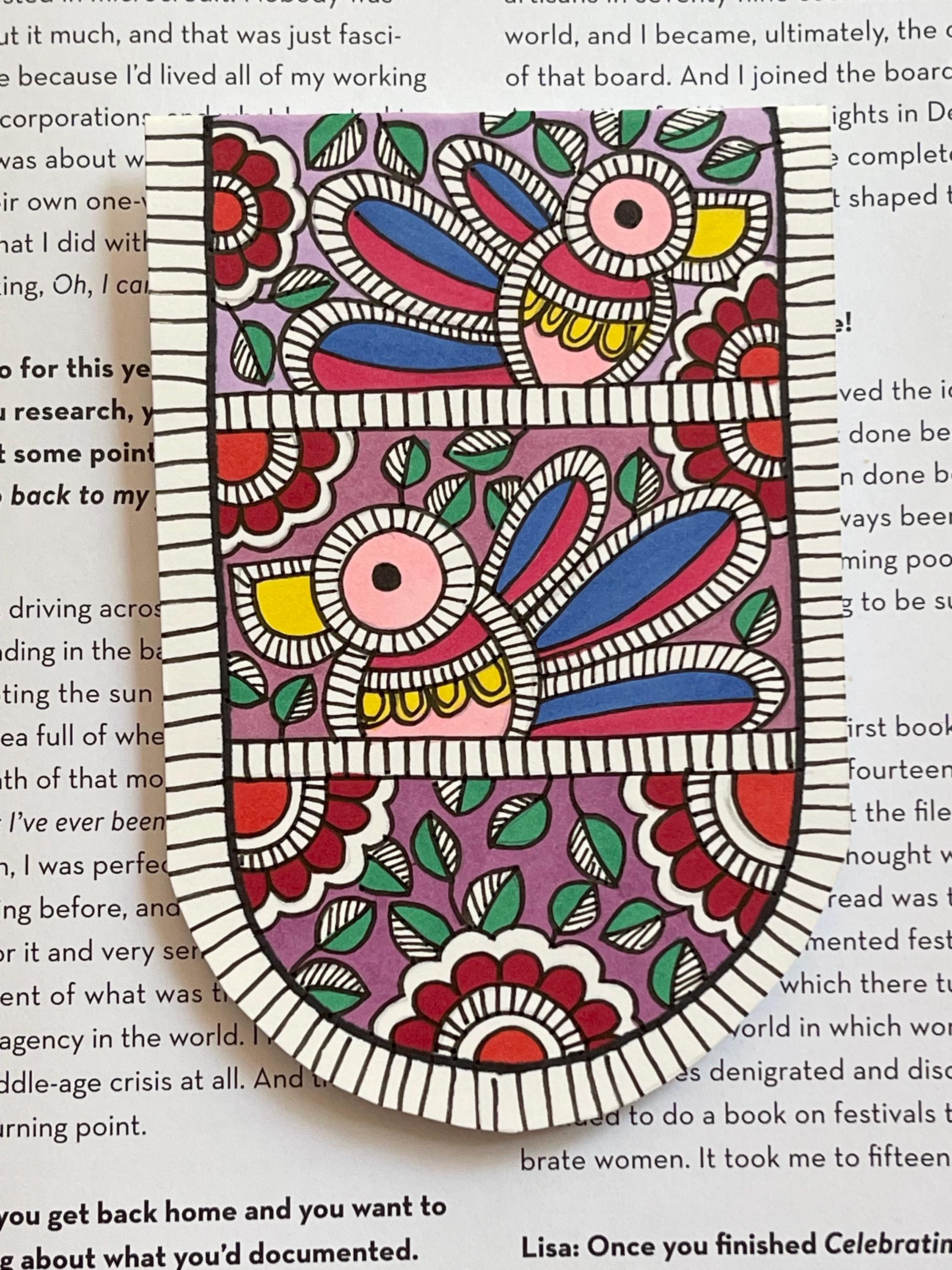 Hand Drawn Magnetic Madhubani Bookmark; Book Lover Gift; Indian Folk ...