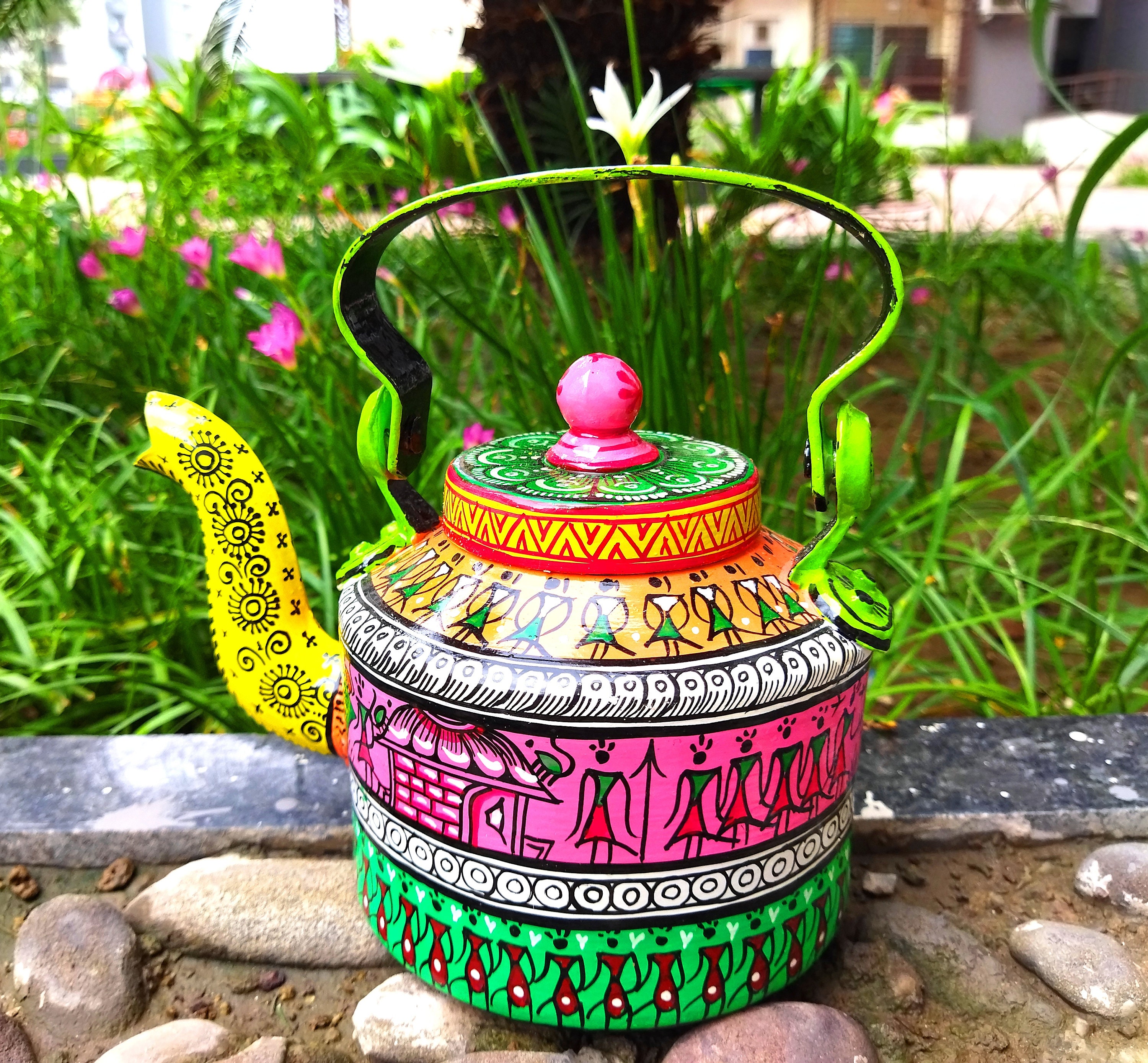 Hand Painted Tribal Tea Coffee Kettle/ Decorative Kettle / Indian Decor ...