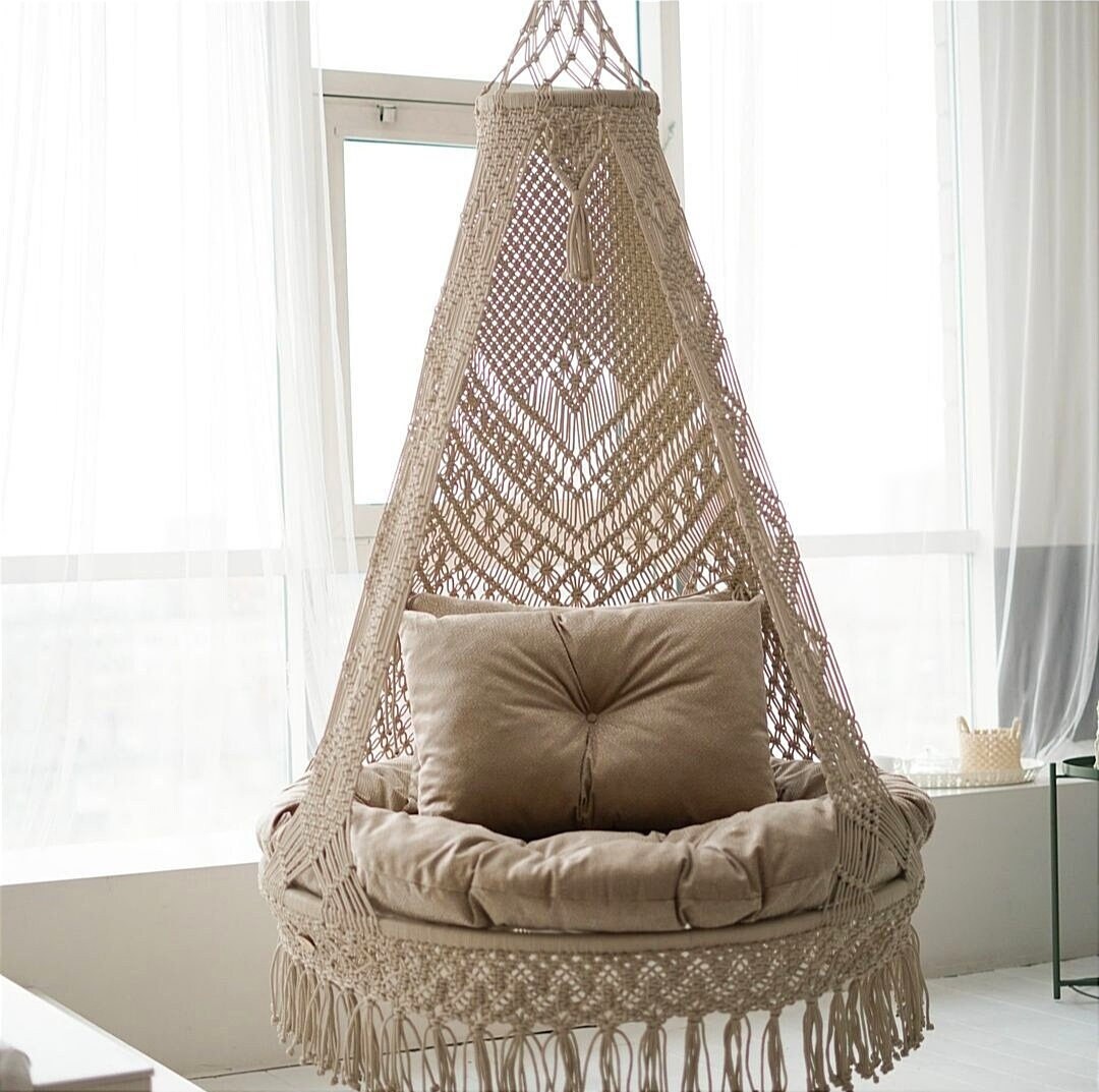 Macrame Swing, Macrame Hanging Chair, Macrame Patio Swing, Hammock ...