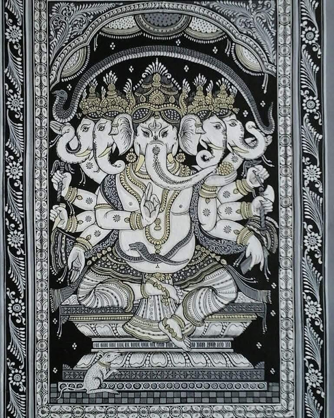 Handpainted Panchamukhi Ganesh Pattachitra, Indian Folk Art Tapestry - Etsy