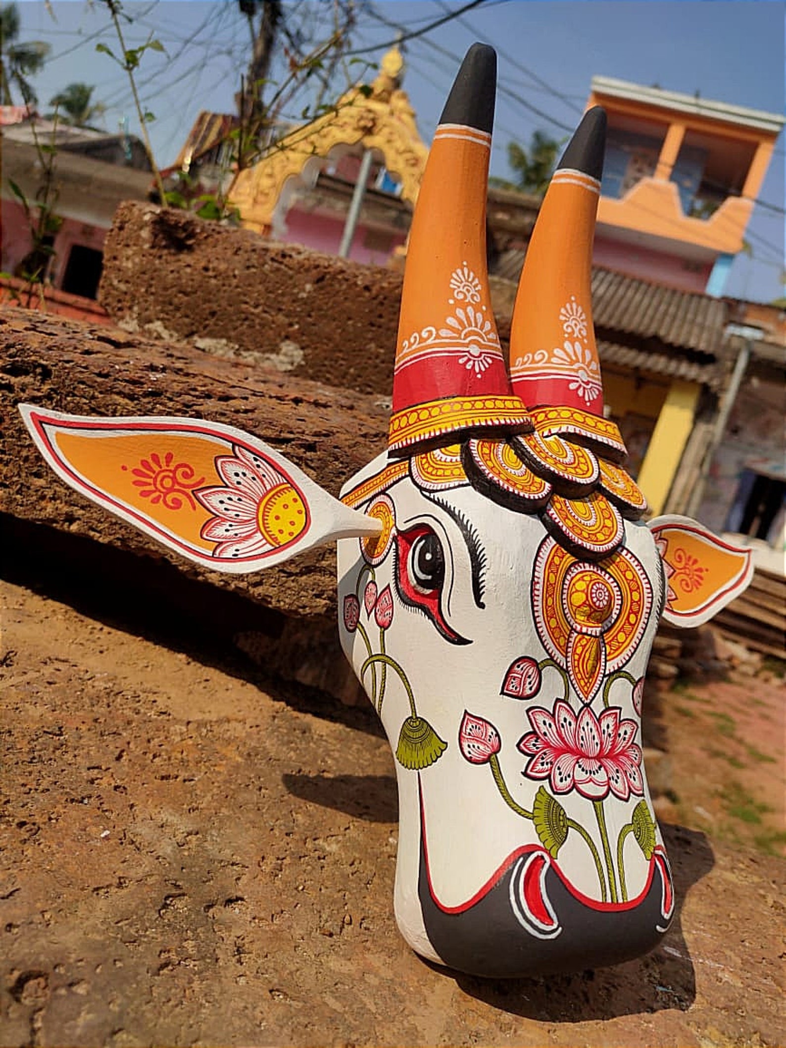 Cow Head Wooden Handpainted, Bull Head, Hand Painted India Bull Head ...