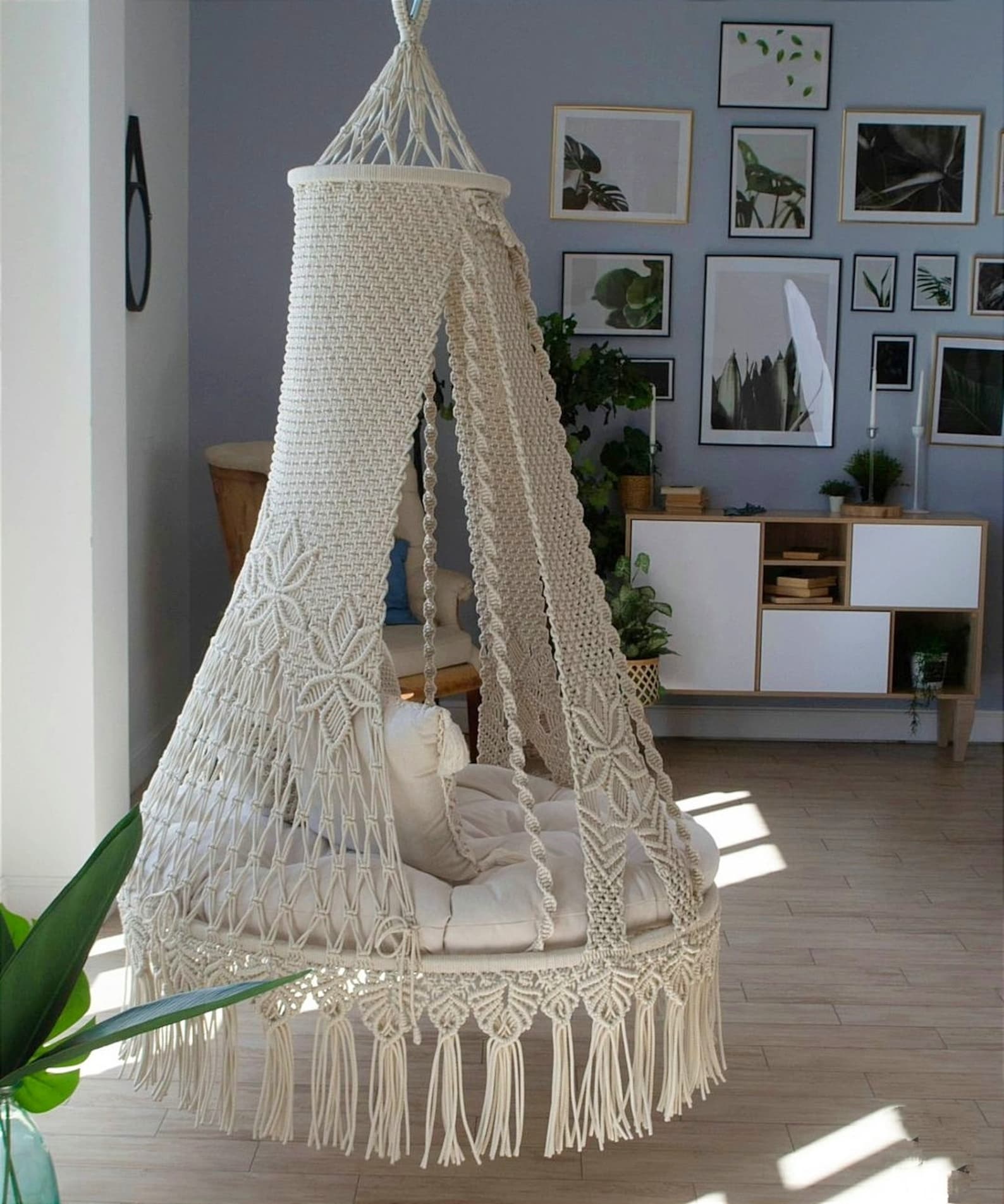 Macrame Double Seated Swing, Macrame Hanging Chair, Macrame Porch Swing ...