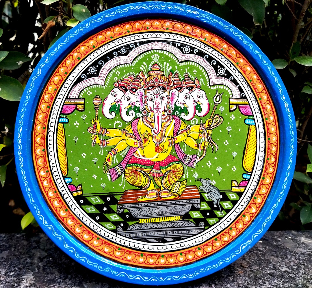 Lord Ganesh Pattachitra Wall Decor, Indian God of Fortune, Mango Wood ...