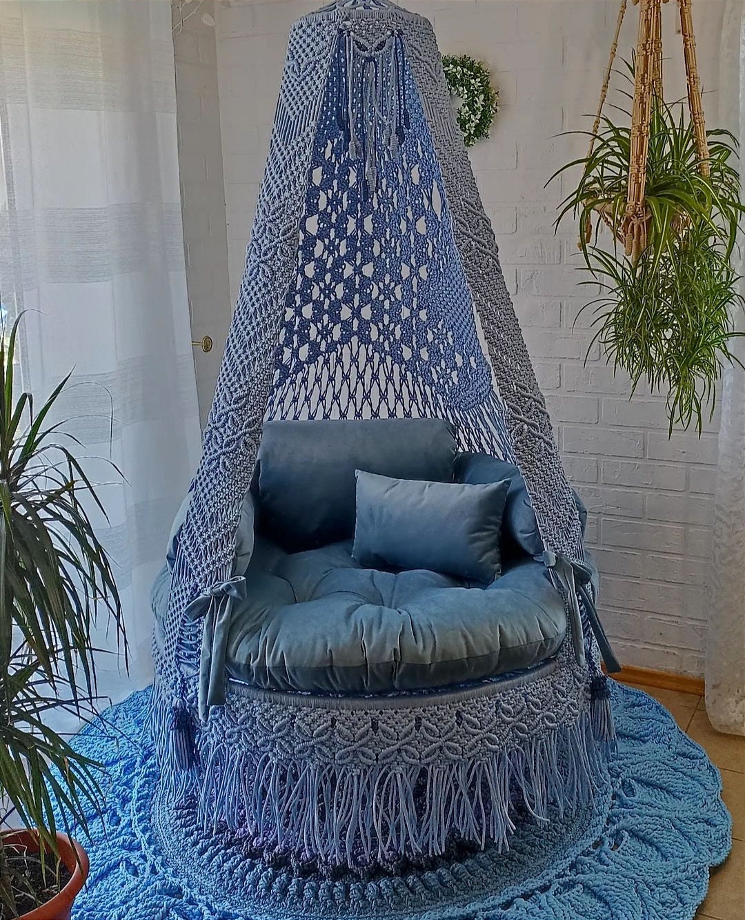 Luxurious Swing Chair,blue Bed Swing Hanging Chair, Macrame Round Swing ...