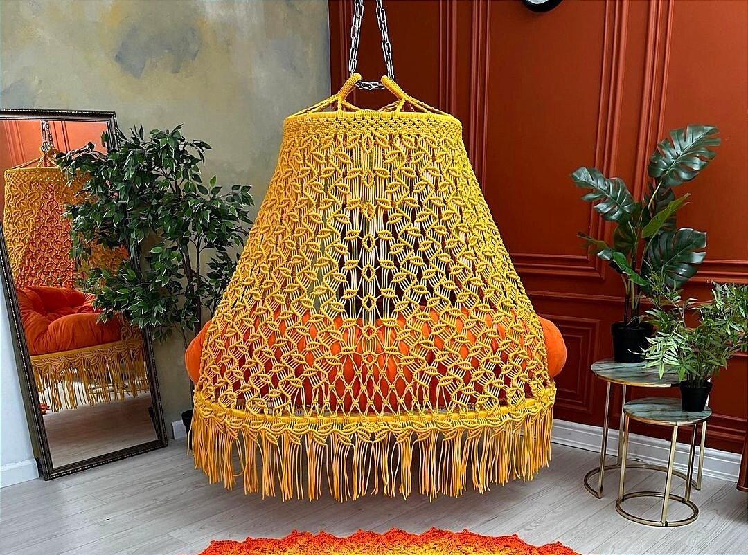 Macrame Double Seated Swing, Macrame Hanging Chair, Macrame Porch Swing ...