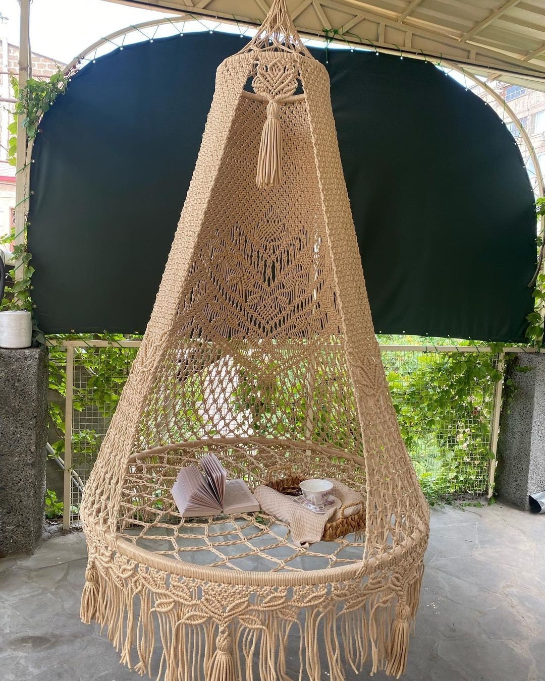 Macrame Swing Chair, Macrame Hanging Chair, Macrame Round Swing ...