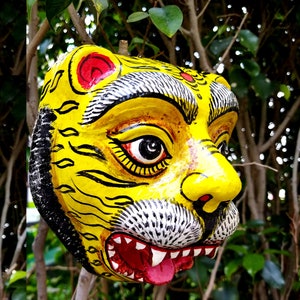 Pattachitra Tiger Mask | Handmade Paper Mache Wall Decor - Etsy