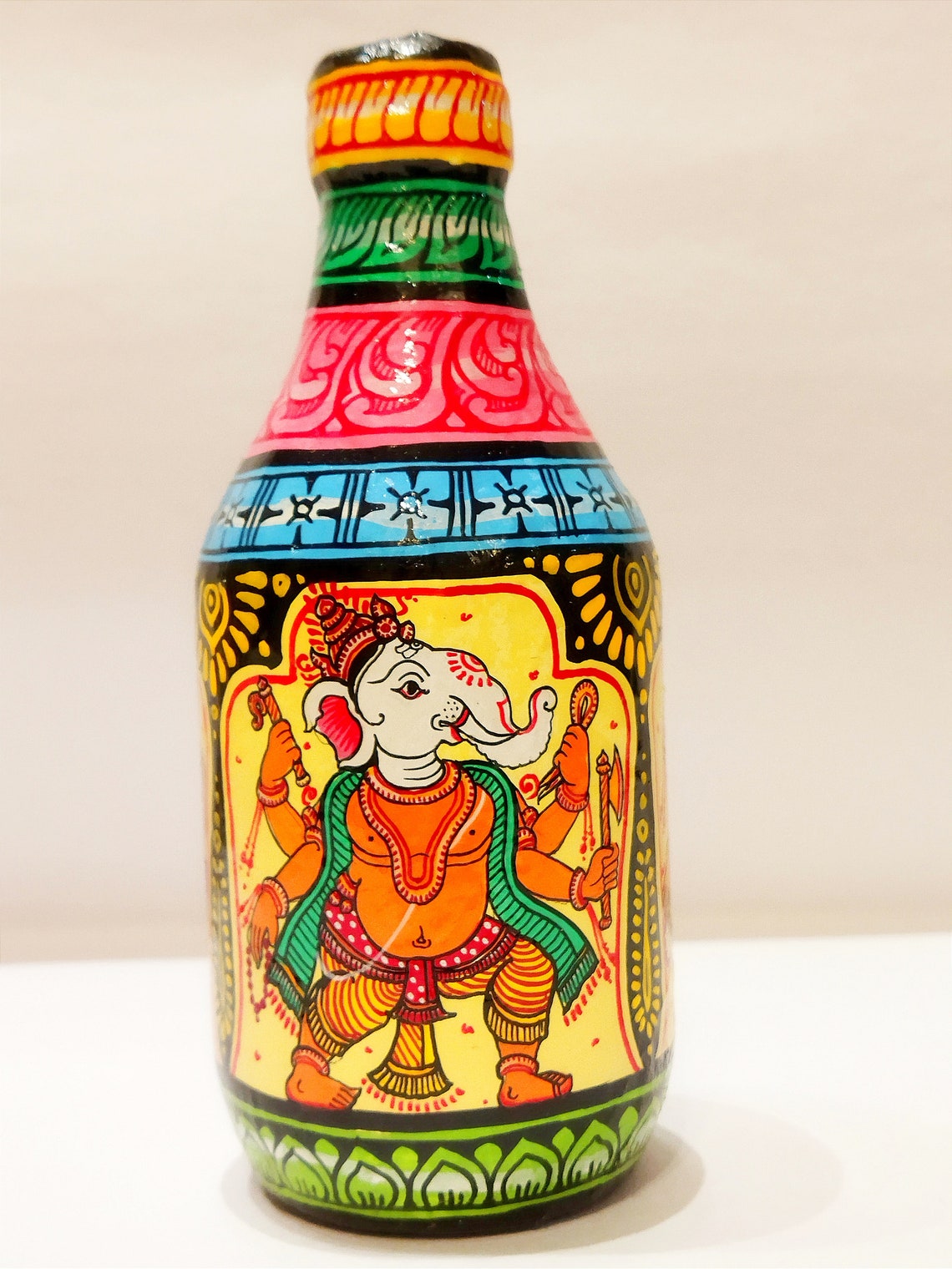 Handpainted Bottle/ Pattachitra Ganesha Bottle / Hare Krishna/ | Etsy