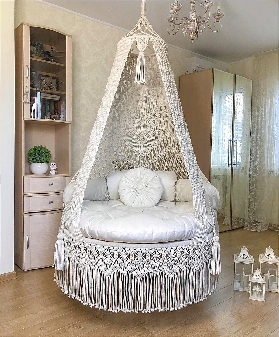 Macrame Swing, Macrame Hanging Chair, Macrame Patio Swing, Bohohammock ...