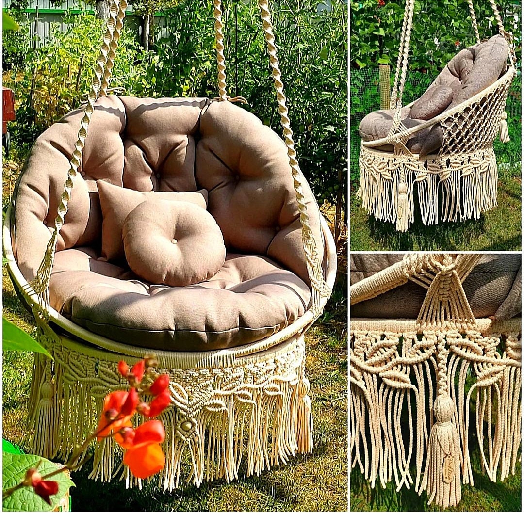 Handmade Cotton Macrame Swing Chair, Boho Decor - Etsy