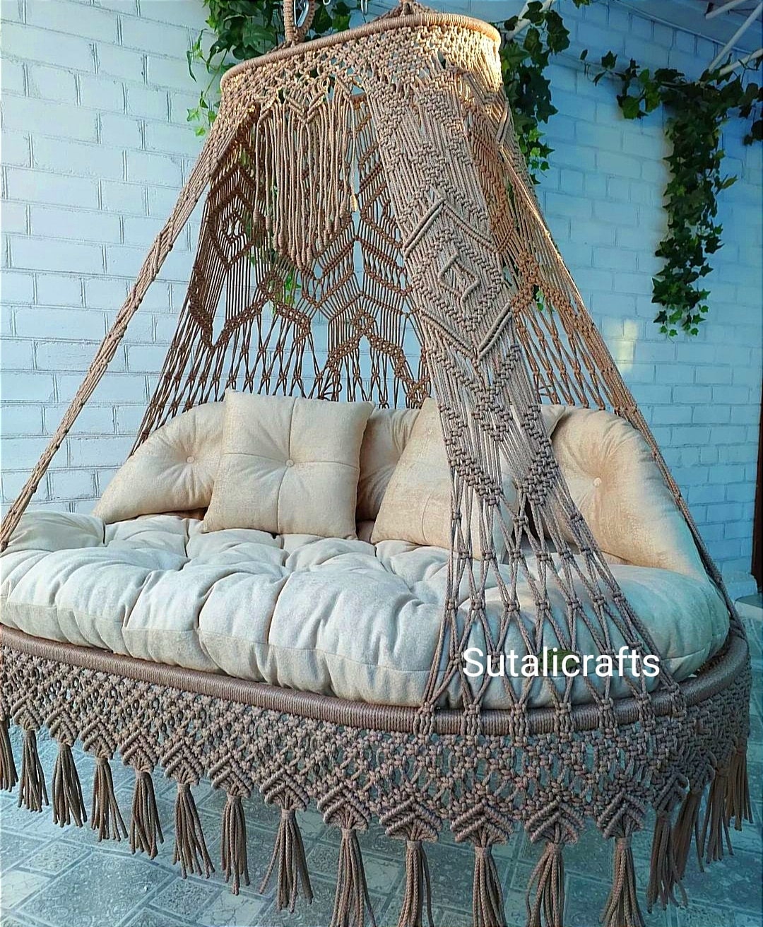 Macrame Double Seated Swing, Macrame Hanging Chair, Macrame Porch Swing ...