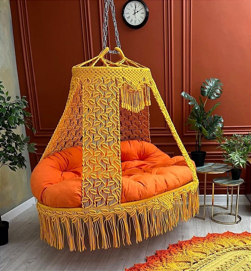 Macrame Double Seated Swing, Macrame Hanging Chair, Macrame Porch Swing ...