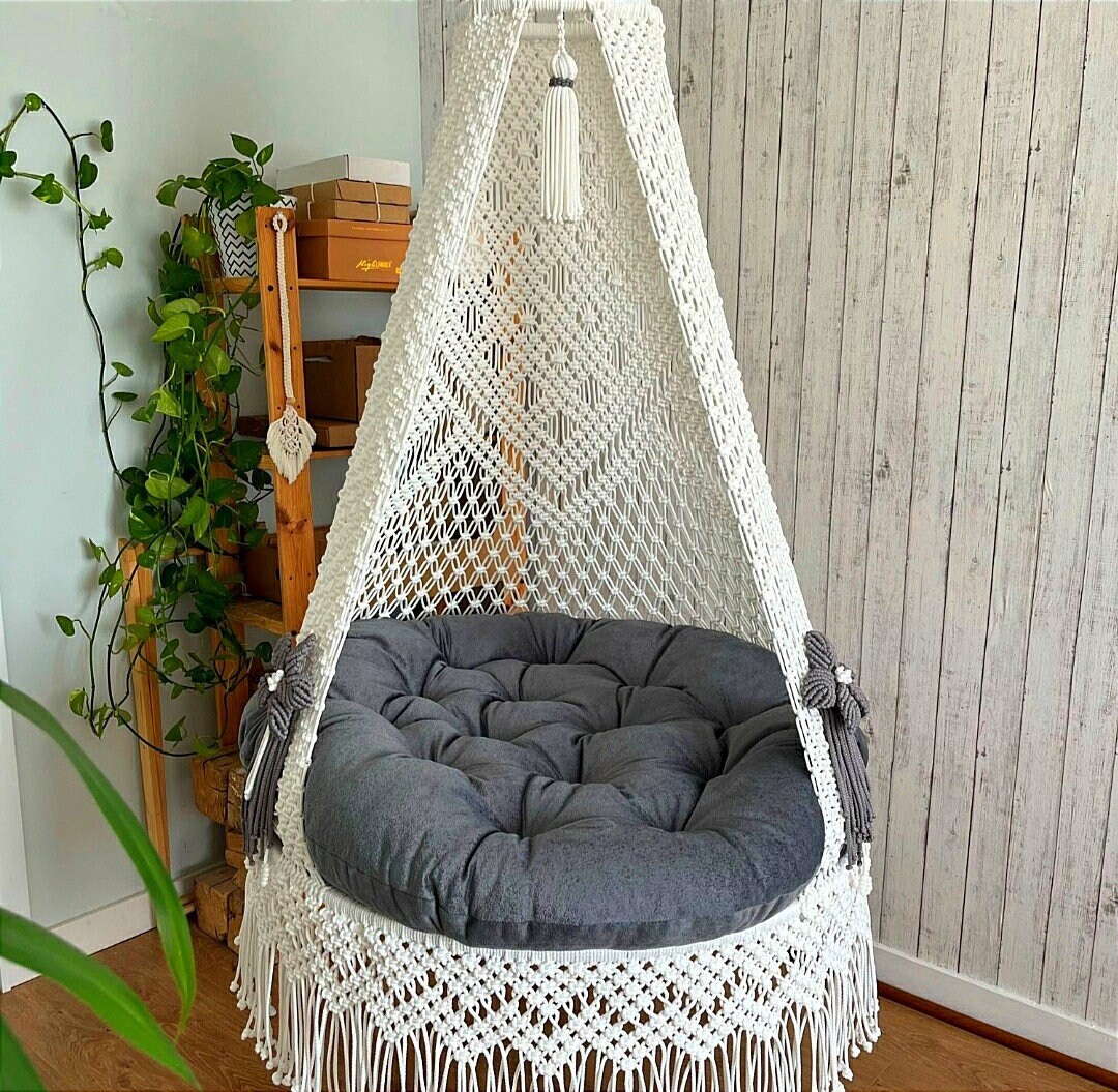 Macrame Swing Chair, Macrame Hanging Chair, Macrame Round Swing ...