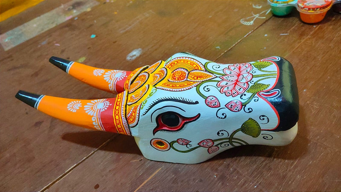 Cow Head Wooden Handpainted, Bull Head, Hand Painted India Bull Head ...