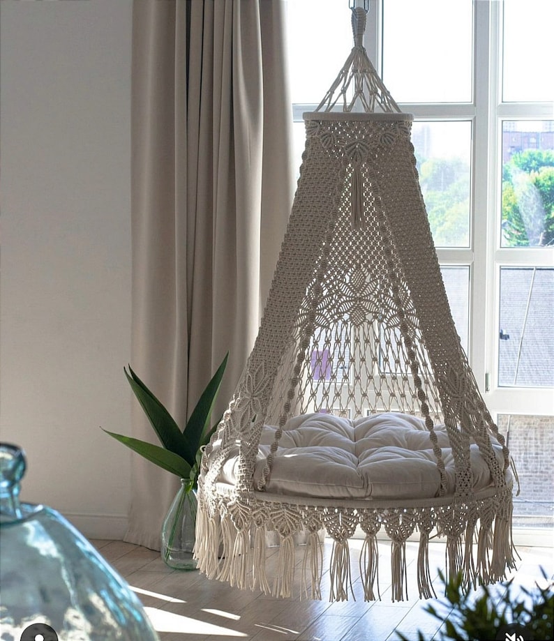 Macrame Double Seated Swing, Macrame Hanging Chair, Macrame Porch Swing ...