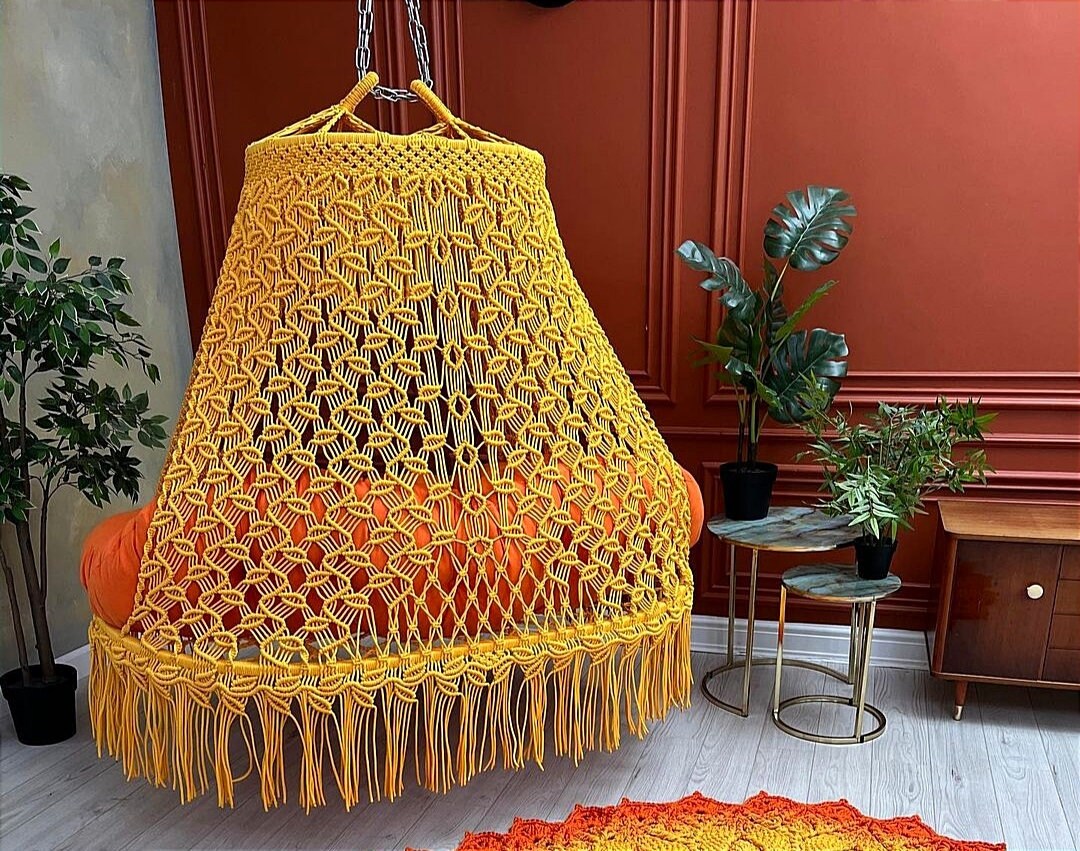Macrame Double Seated Swing, Macrame Hanging Chair, Macrame Porch Swing ...
