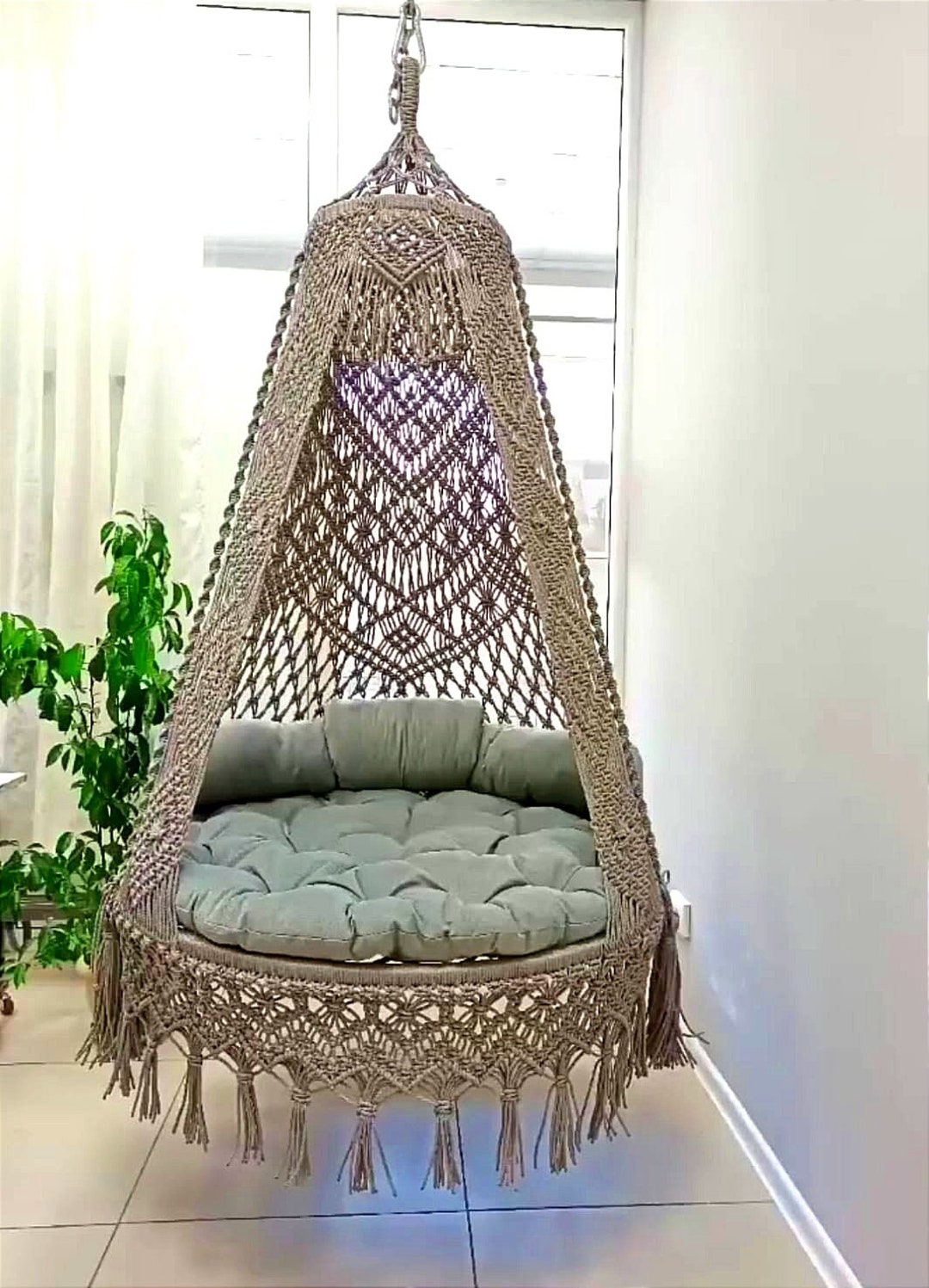 Macrame Swing Chair, Macrame Hanging Chair, Macrame Round Swing ...